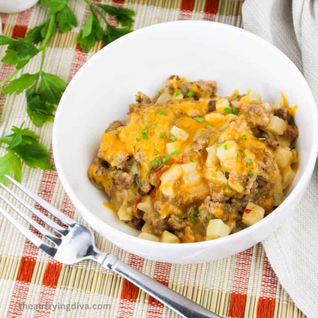 Easy Slow Cooker Sausage Potato Casserole - theairfryingdiva.com