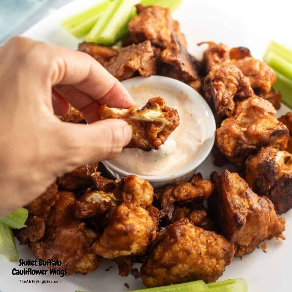 Skillet Buffalo Cauliflower Wings - theairfryingdiva.com