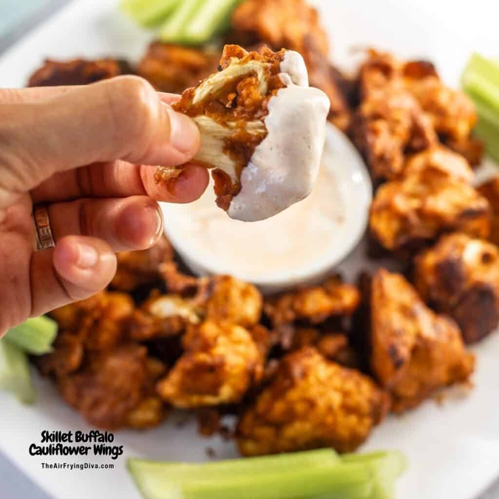 Skillet Buffalo Cauliflower Wings - theairfryingdiva.com